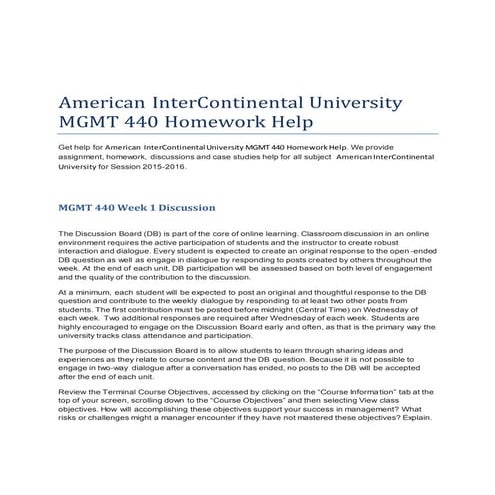 American inter continental university mgmt 440 homework help | PDF