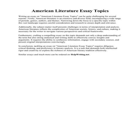 American Literature Essay Topics | PDF
