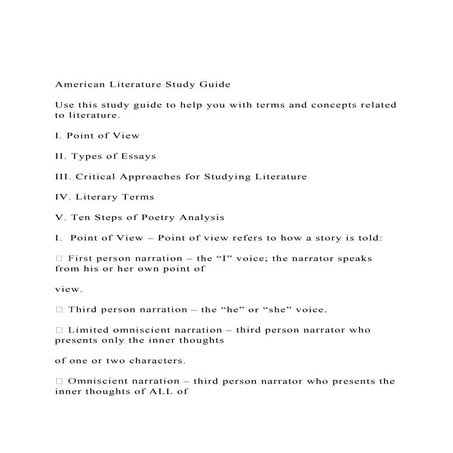 American Literature Study Guide Use this study guide to he.docx ...