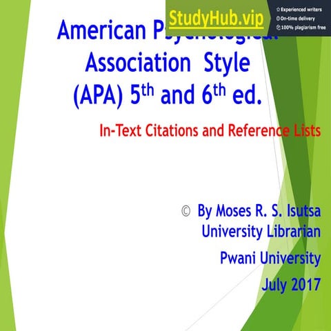 American Psychological Association Style (APA) 5 Th And 6 Th Ed. In-Text Citations And Reference ...