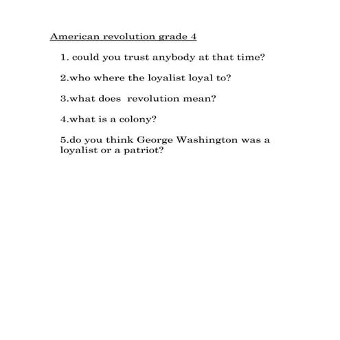 American revolution grade 4 | DOCX