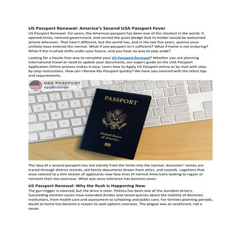 US Passport Renewal: America’s Second USA Passport Fever | PDF