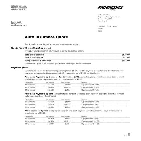 Low Price for Car Insurance Quote Savings Example Amesbury MA | PDF