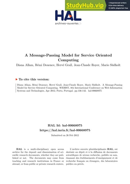 A Message Passing Model For Service Oriented Computing Pdf