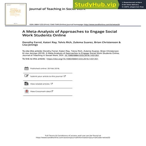 A Meta-Analysis Of Approaches To Engage Social Work Students Online | PDF