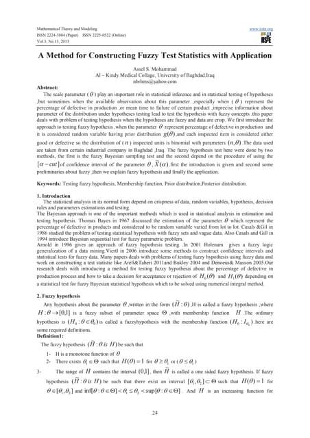 A Method For Constructing Fuzzy Test Statistics With Application Pdf