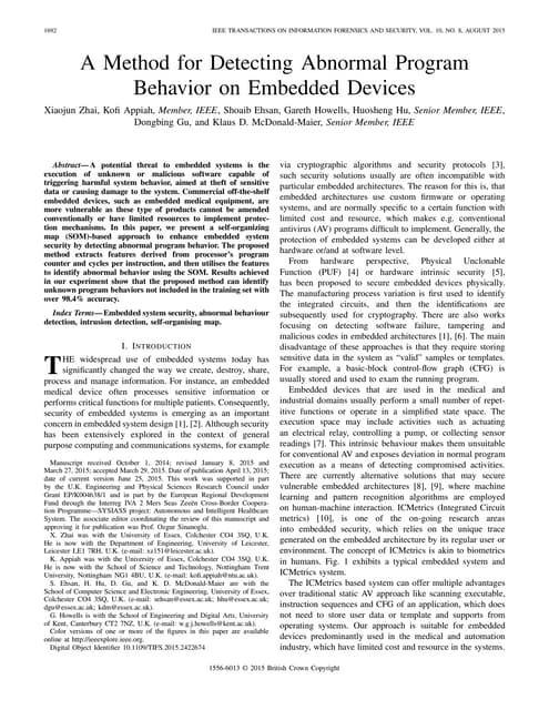 A Method For Detecting Abnormal Program Behavior On Embedded Devices