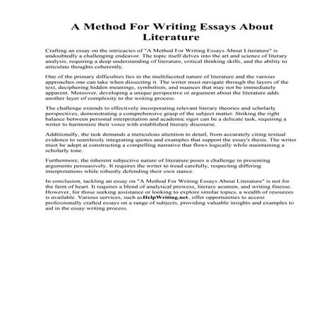 A Method For Writing Essays About Literature | PDF