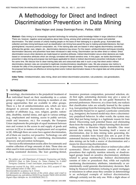 Protection of Direct and Indirect Discrimination using Prevention ...