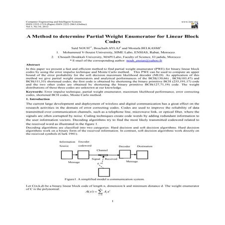 A Method To Determine Partial Weight Enumerator For Linear Block Codes Pdf
