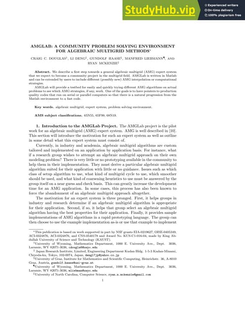 Amglab A Community Problem Solving Environment For Algebraic Multigrid Methods Pdf 5085