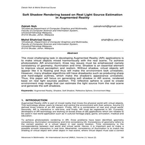 Soft Shadow Rendering based on Real Light Source Estimation in Augmented Reality | PDF