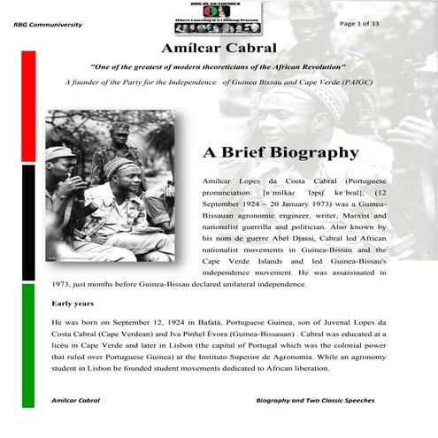 Amilcar Cabral, Biography and Two Classic Speeches | PDF