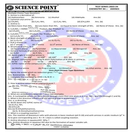 AMINES.pdf Questions for class 12th students | PDF
