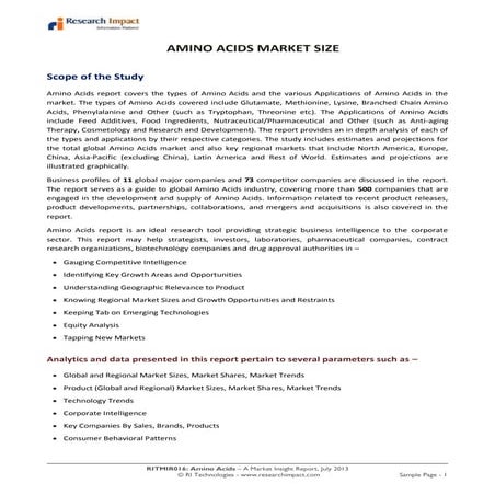 Amino acids market research report | PDF