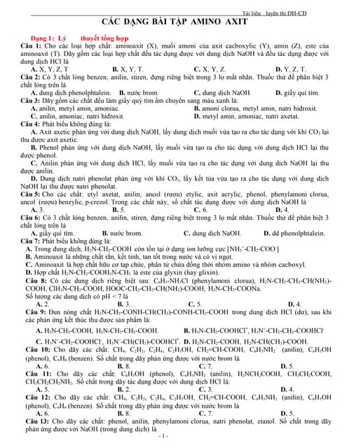 [Giasunhatrang.edu.vn]bai tap chuyen de amin amino axit protein | PDF