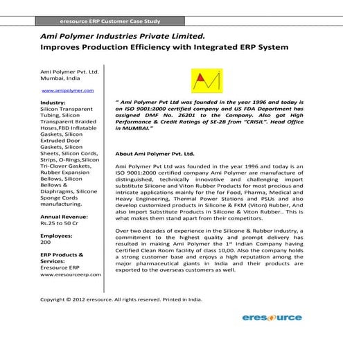 Case Study eresource ERP - AMI Polymer Pvt. Ltd. | PDF