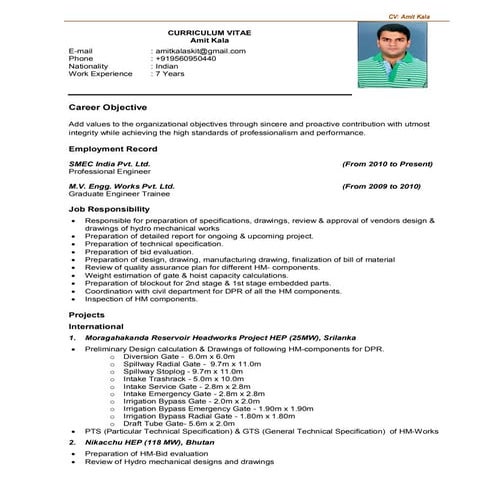 Amit kala (Hydro Mechanical Professional Engineer) | PDF