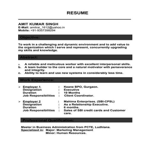Amit Kumar Singh Resume Doc