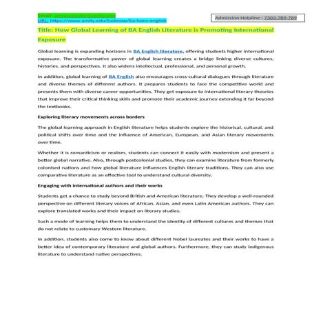 How Global Learning of BA English Literature is Promoting International ...