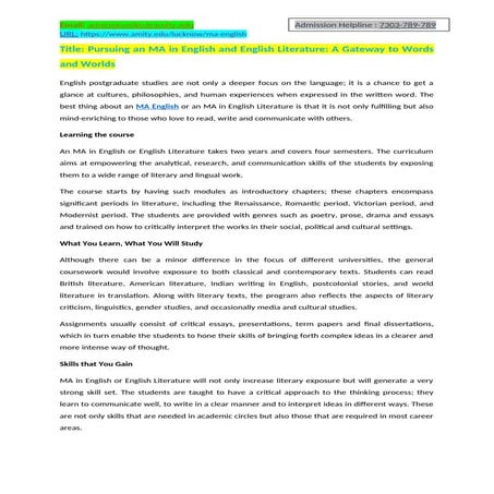 Pursuing an MA in English and English Literature: A Gateway to Words ...