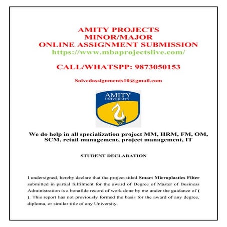 AMITY PROJECTS FOR MBA MINOR MAJOR ASSIGNMENTS | DOCX