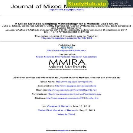 A Mixed Methods Sampling Methodology For A Multisite Case Study | PDF