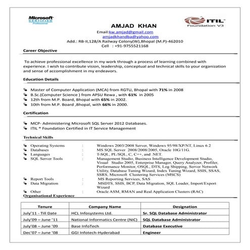 Amjad khan resume-dba-new | DOC | Databases | Computer Software and Applications