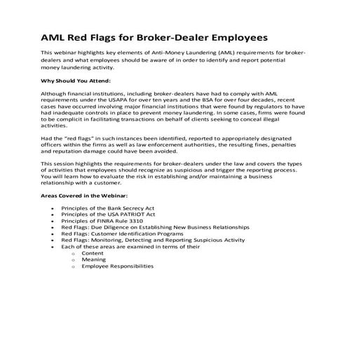 Aml red flags for broker | PDF | Financial Regulation | Economy