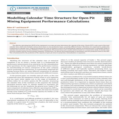 Modelling Calendar Time Structure for Open Pit Mining Equipment Performance Calculations | PDF ...