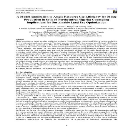 A model application to assess resource use efficiency for maize ...