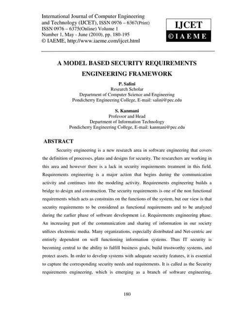 A model based security requirements engineering framework | PDF A model based security requirements engineering framework | PDF