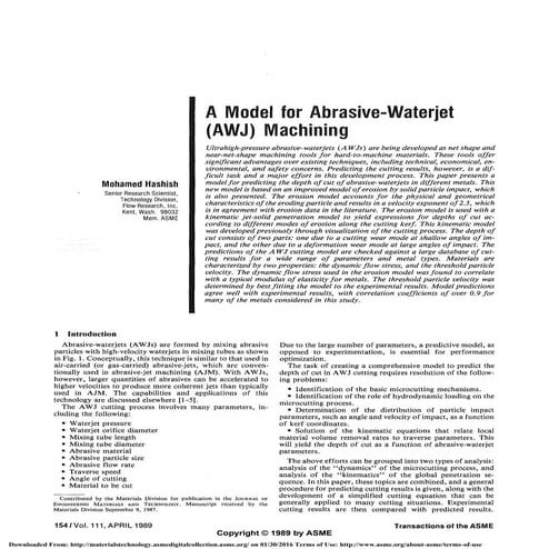 A model for abrasive waterjet (awj) machining | PDF
