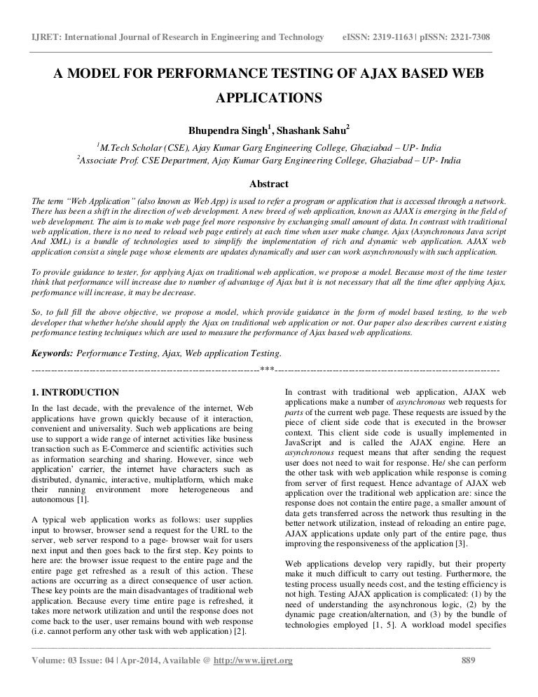 A Model For Performance Testing Of Ajax Based Web Applications