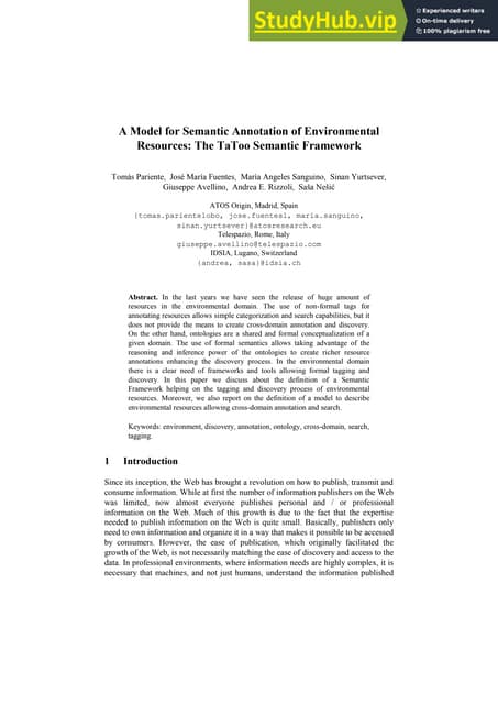 A Model For Semantic Annotation Of Environmental Resources The Tatoo