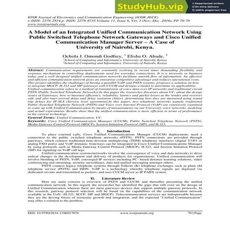 A Model Of An Integrated Unified Communication Network Using Public Switched Telephone Network