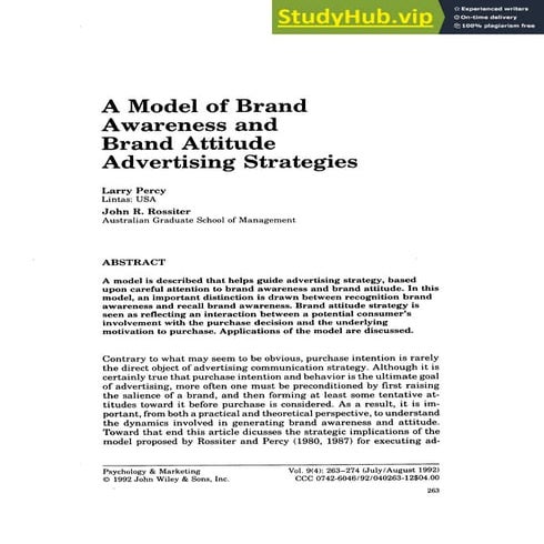 A Model Of Brand Awareness And Brand Attitude Advertising Strategies | PDF