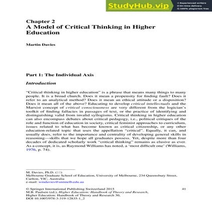 Assessing Critical Thinking In Higher Education Current State And ...