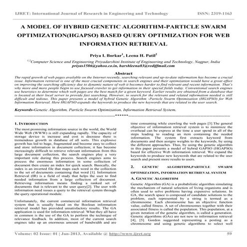 A Model Of Hybrid Genetic Algorithm Particle Swarm Optimization Hgapso Based Query Optimization