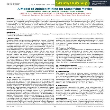A Model Of Opinion Mining For Classifying Movies | PDF