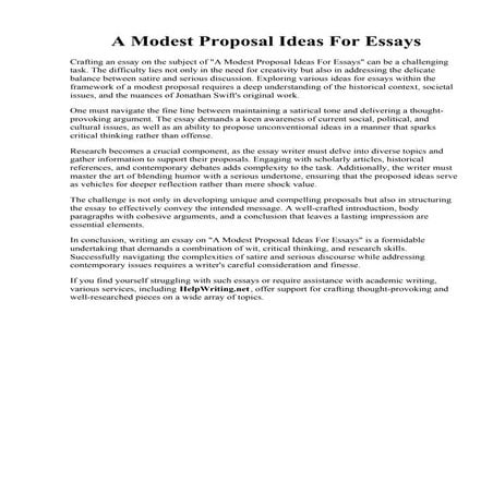 A Modest Proposal Ideas For Essays. quot;A Modest Proposalquot; - GCSE ...