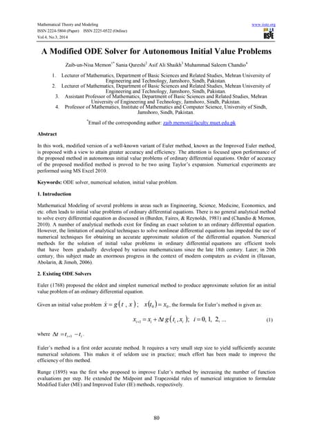 A Modified Ode Solver For Autonomous Initial Value Problems Pdf