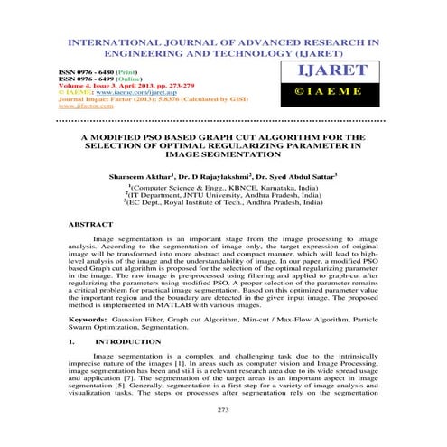 A Modified Pso Based Graph Cut Algorithm For The Selection Of Optimal Regularizing Pdf