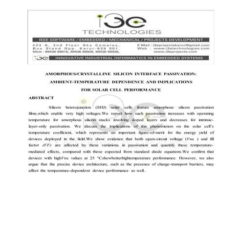 Amorphous crystalline silicon interface passivation; ambient ...