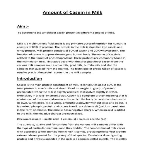Amount of casein in milk | DOCX