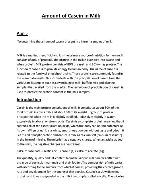 Chemistry project on casein in mik | DOCX | Chemistry | Science