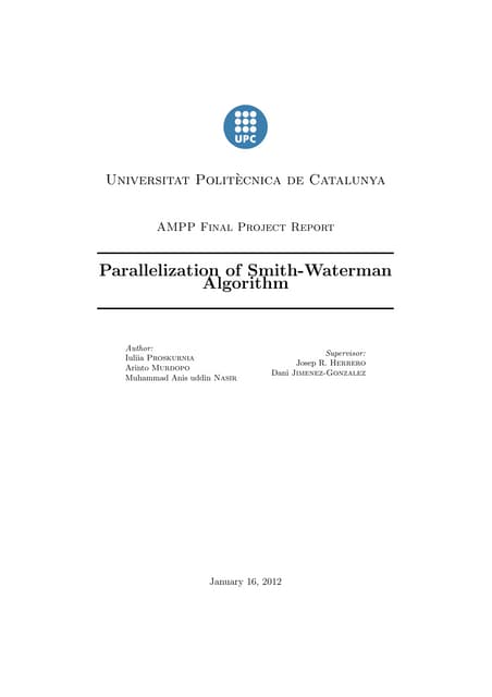 Parallelization Of Smith Waterman Algorithm Using Mpi Pdf