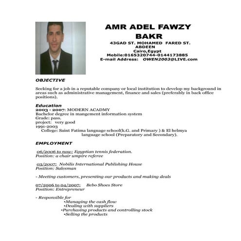 Amr adel c.v | DOC | Sales | Business