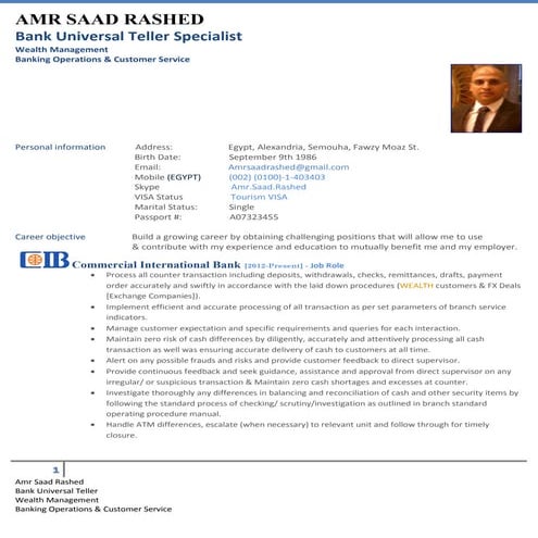 Amr saad rashed universal teller specialist & customer service | PDF