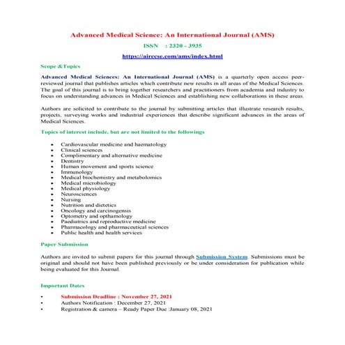 Advanced Medical Sciences: An International Journal (AMS) | PDF ...
